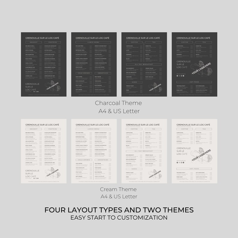 Cafe Menu Template - Two Column Menu With Items, Descriptions and ...