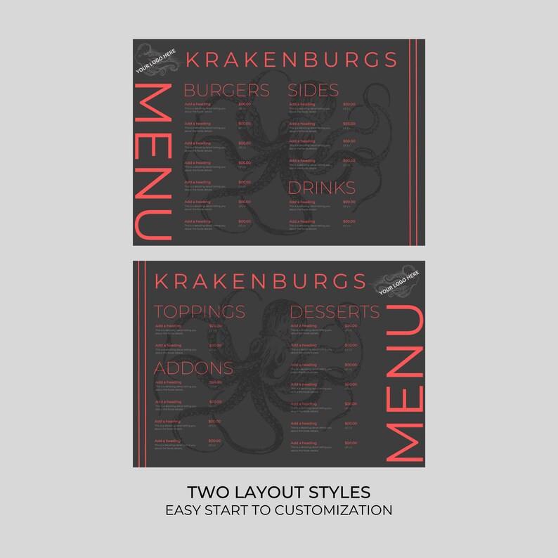 Simple Cafe Menu Customised Template Canva Two Column Menu With Items ...