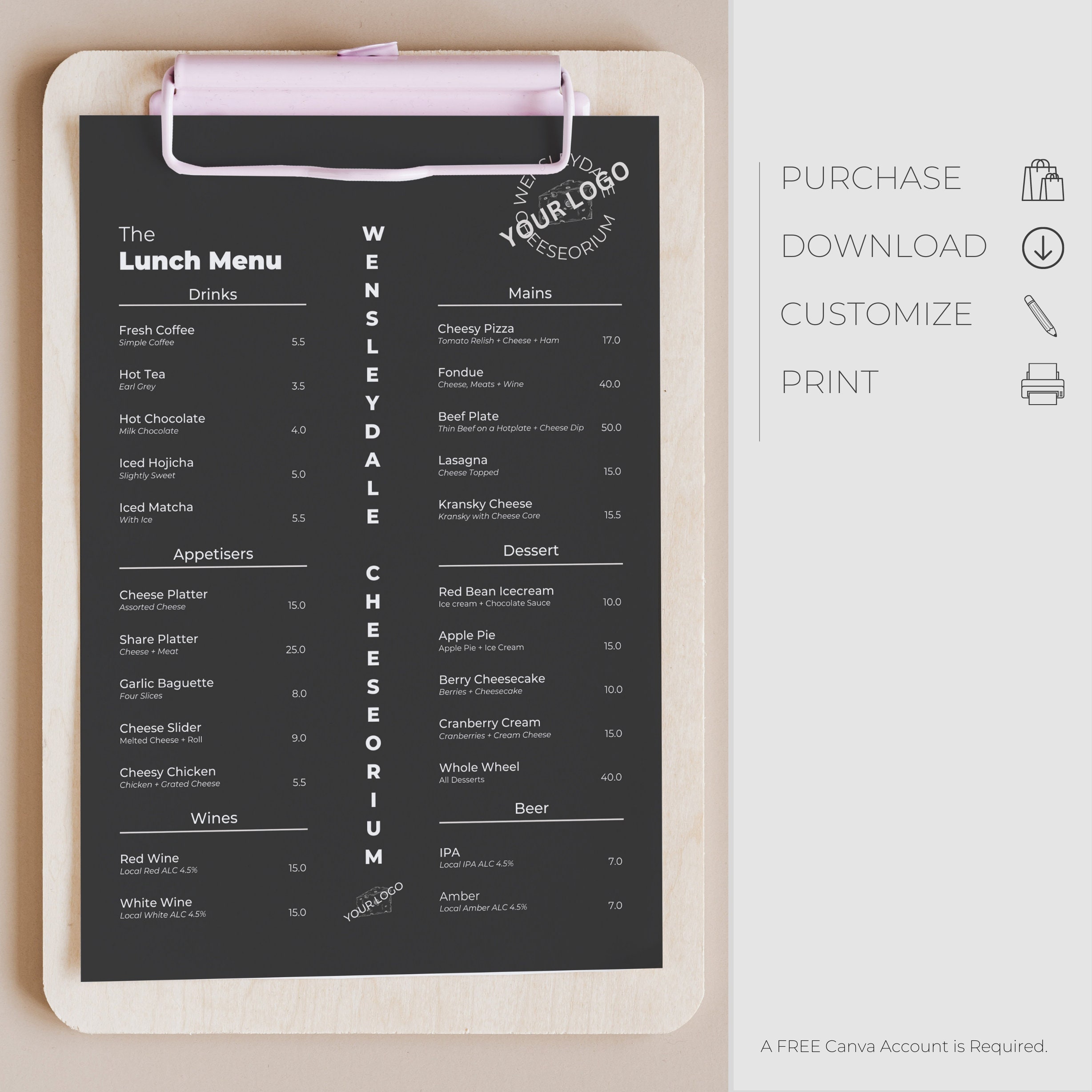 Cafe Menu Template - Two Column Menu With Items and Descriptions ...
