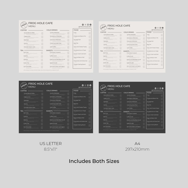 Simple Cafe Menu Canva Template - 3 Column Menu With Items and ...