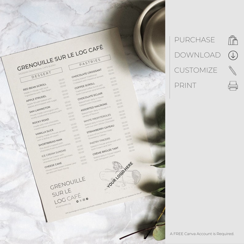 Cafe Menu Template - Two Column Menu With Items, Descriptions and ...