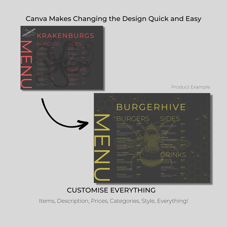 Simple Cafe Menu Customised Template Canva Two Column Menu With Items ...
