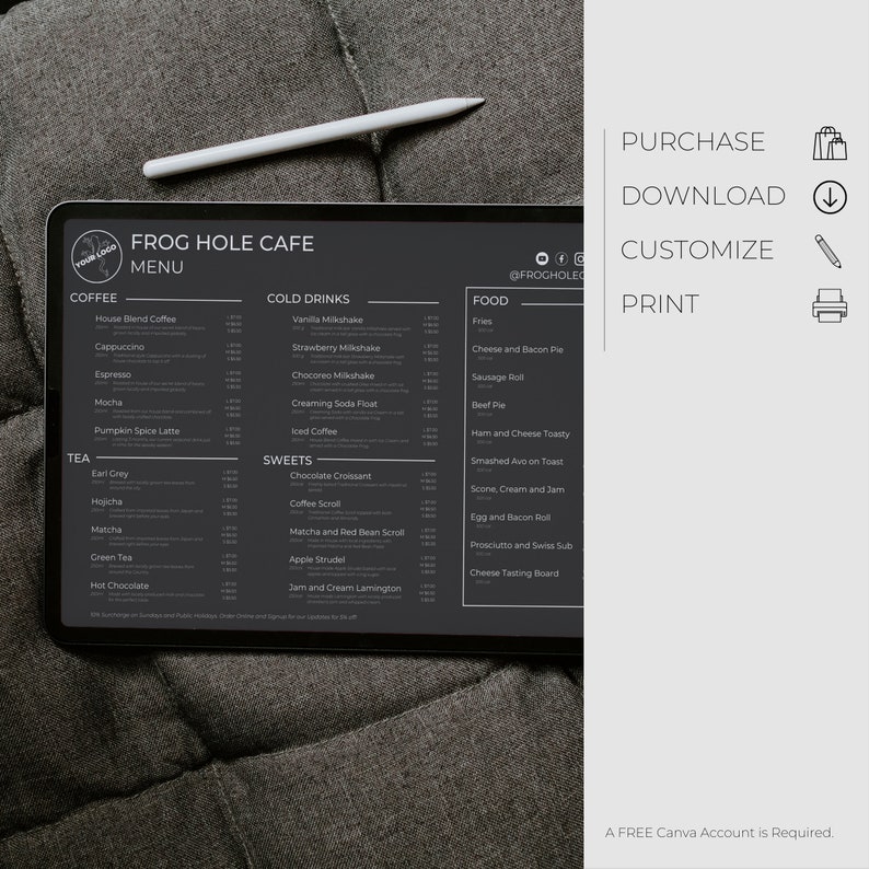 Simple Cafe Menu Canva Template - 3 Column Menu With Items and Description - Canva | Cafe ...