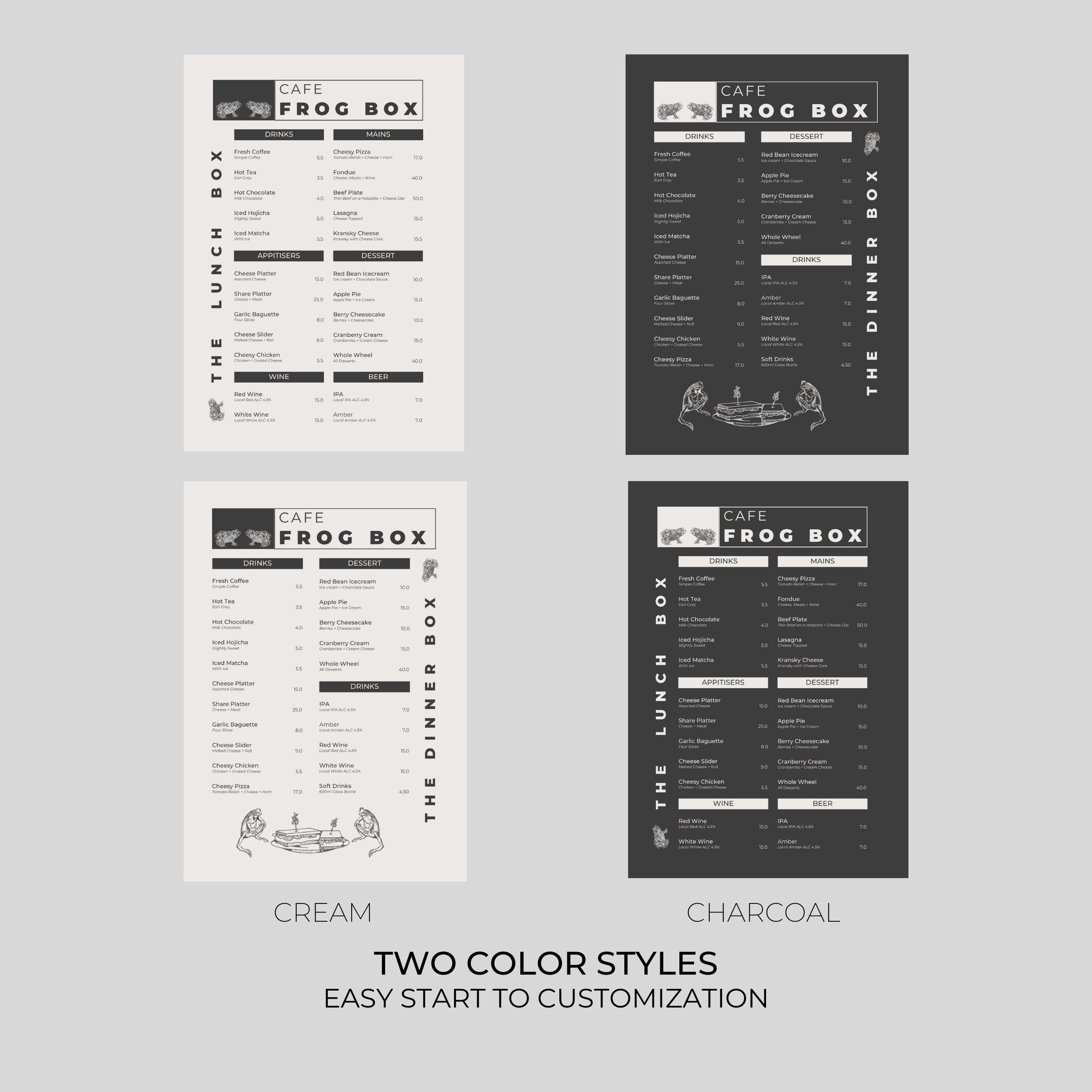 Simple Cafe Menu Template Two Column Menu With Items and Descriptions ...