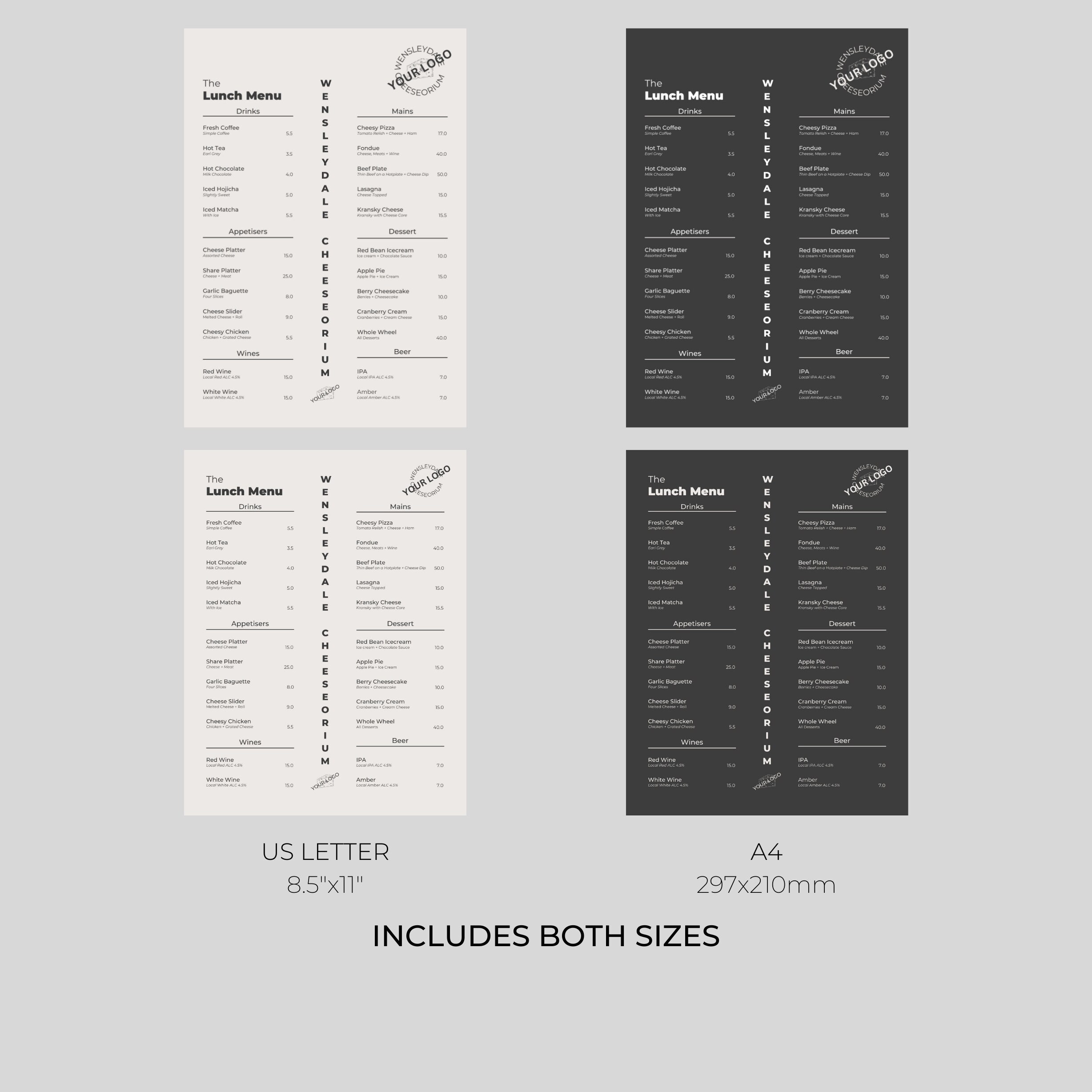 Cafe Menu Template - Two Column Menu With Items and Descriptions ...