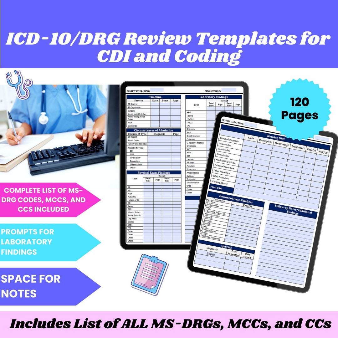 CDI Audit Worksheet: DRG Validation Tool for Medical Coders (editable Template, Instant Download ...