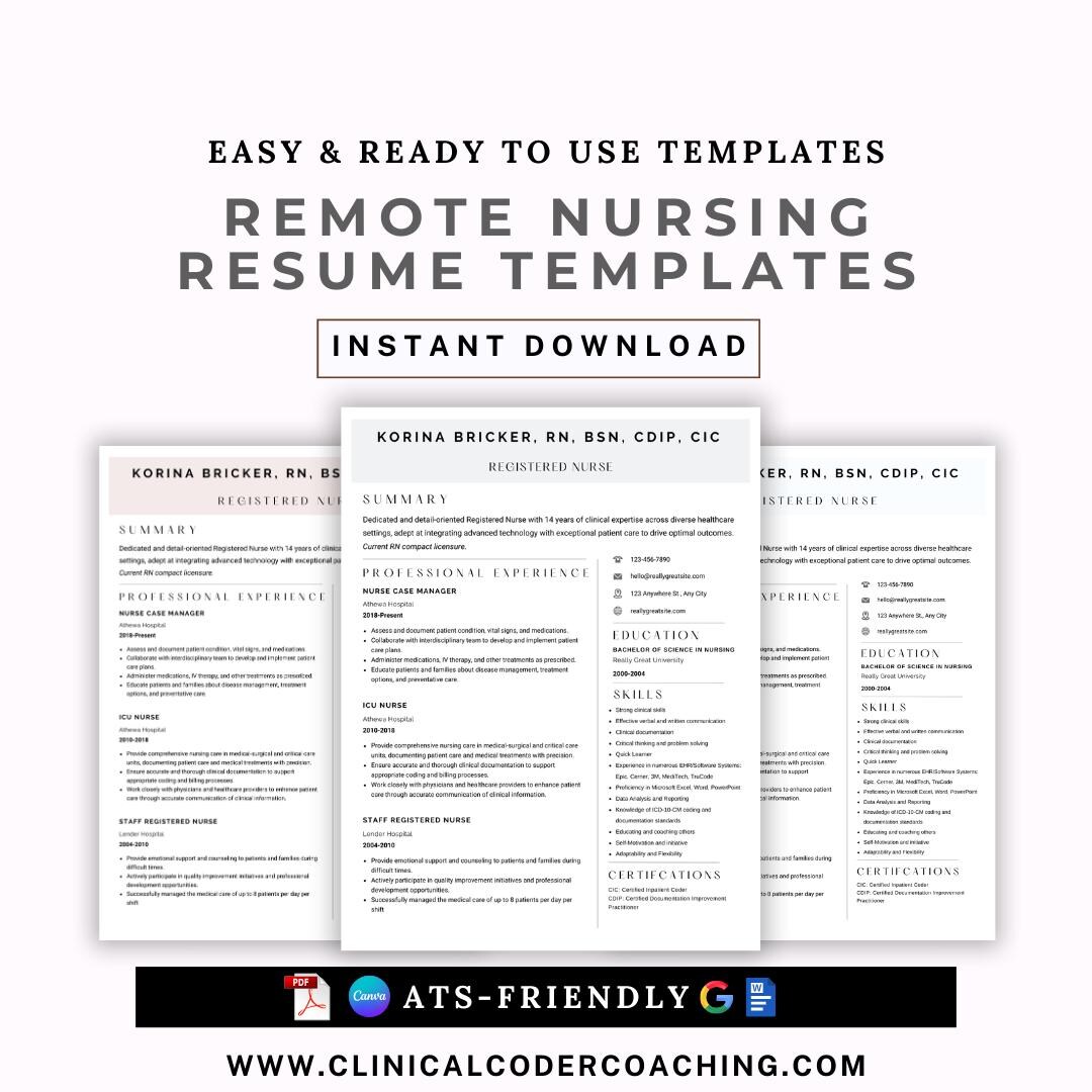 Remote Resume Template Google Docs ATS Friendly Resume Nurse Resume Cover Letter Minimalist ...