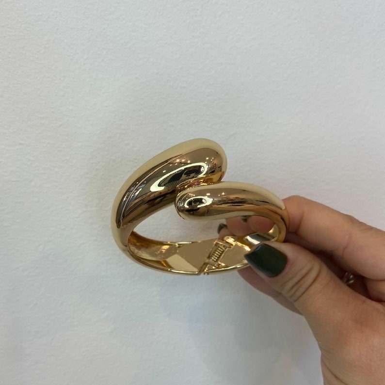 Overlap Cuff Bracelet, Gold Bone Cuff Bangle, Gold Dome Bracelet,bangle for Women, Tear Drop ...