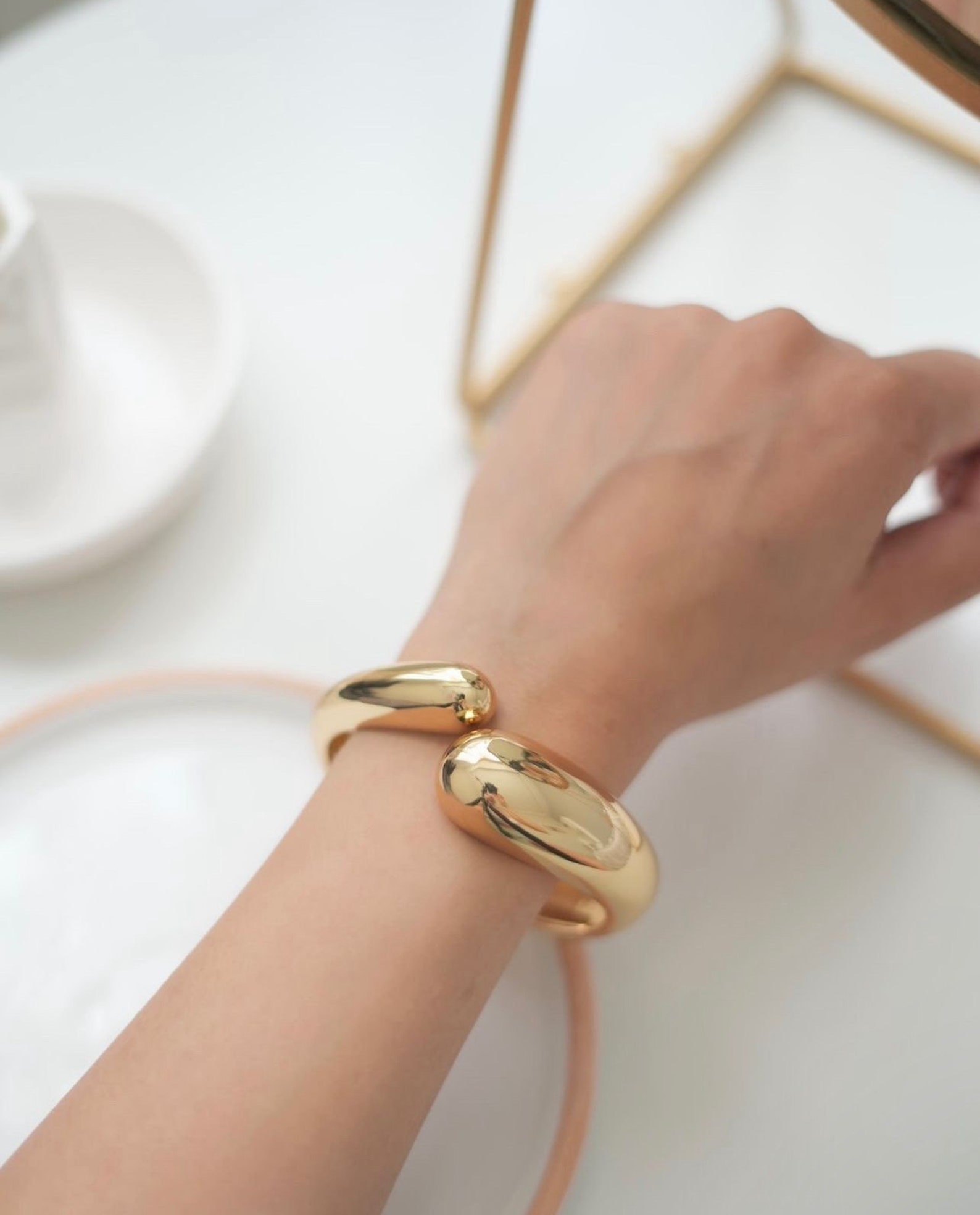 Overlap Cuff Bracelet, Gold Bone Cuff Bangle, Gold Dome Bracelet,bangle for Women, Tear Drop ...