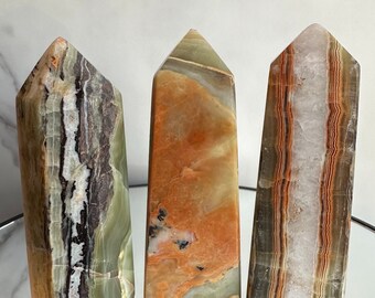 Onyx and Dendrite Red Orange Banded Cave Crystal Tower 696 Grams | 1lbs ...