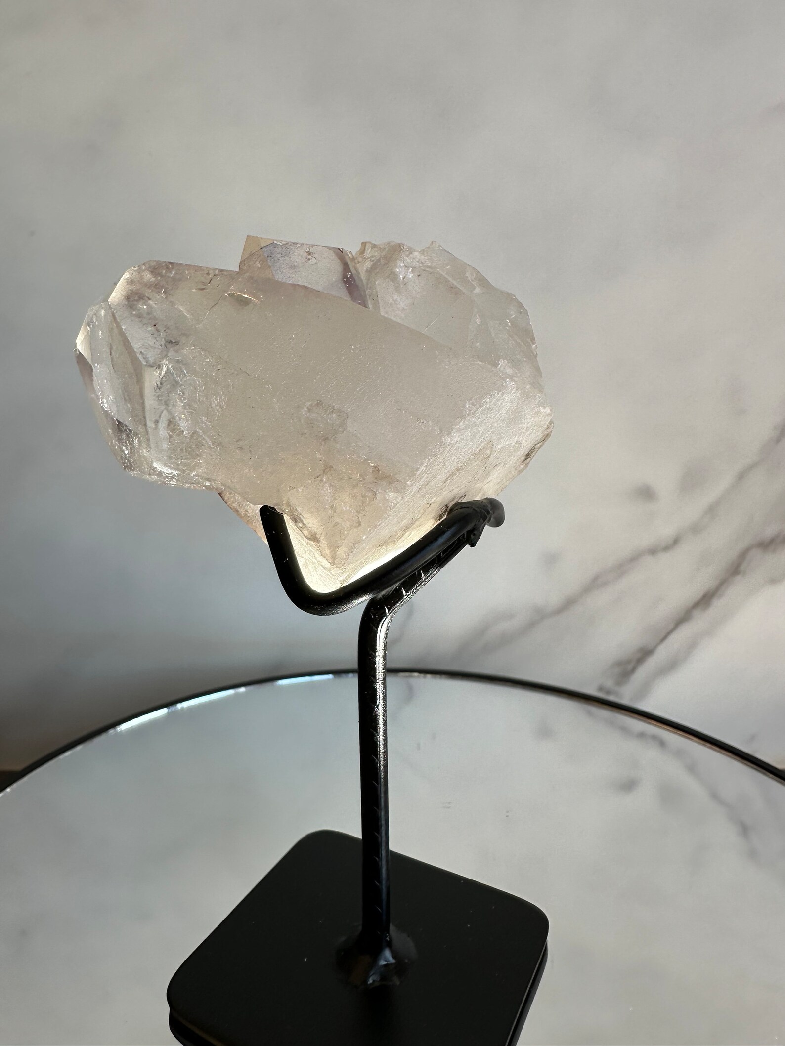 Pink Lemurian Quartz Cluster With Rainbow Flash | Custom Stand Included ...