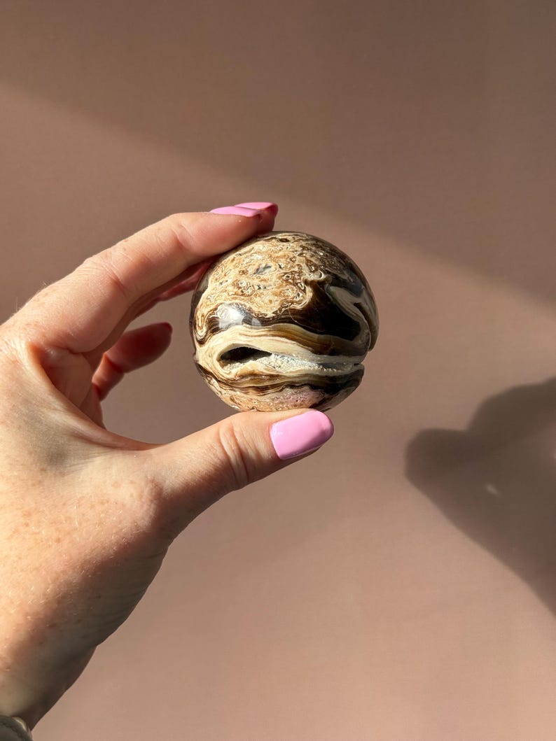 Chocolate Calcite Sphere | Polished Natural Stone | Display Stand ...