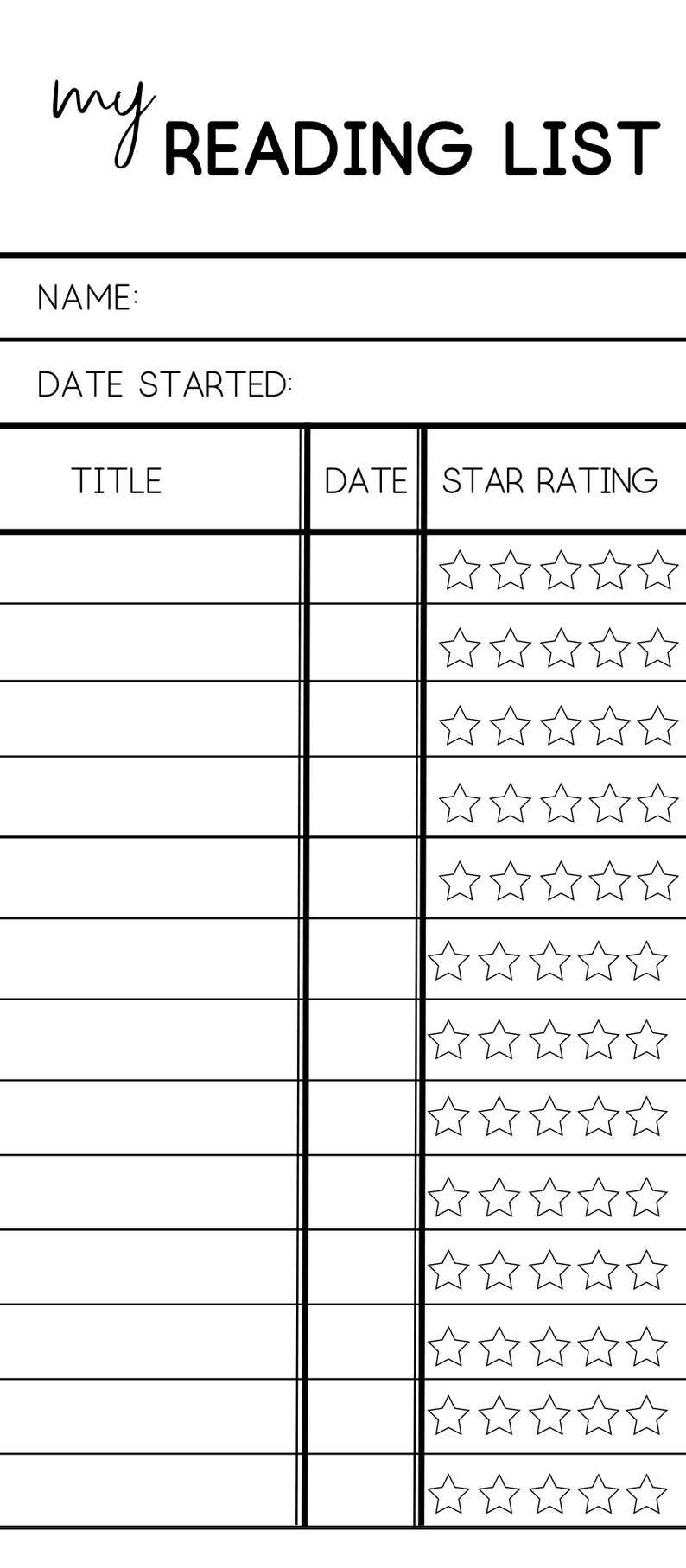 Reading List Bookmark / Reading List Booktracker - Etsy