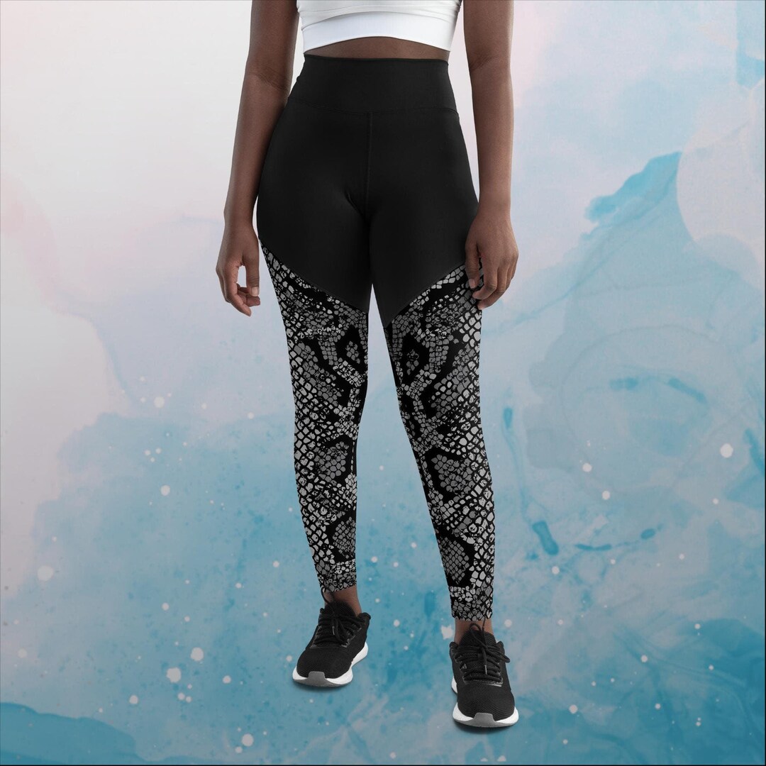 Black Snake Skin Print Womens Compression Sports Leggings - Etsy