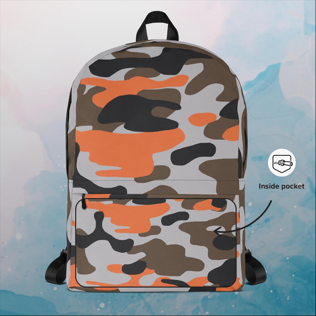 Hunter Orange and Grey Camo Print Backpack - Etsy