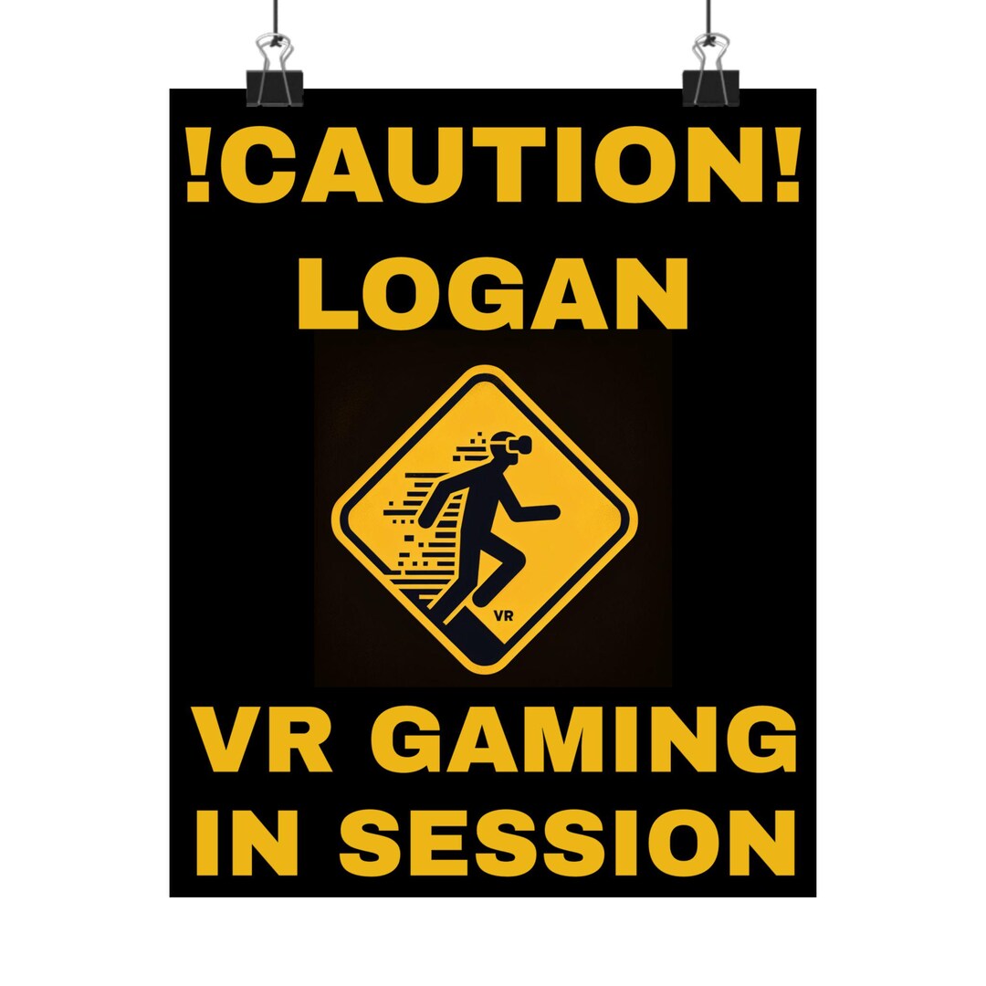 Personalized Caution VR Gaming Poster, Your Name Here, Fun Gamer Decor ...