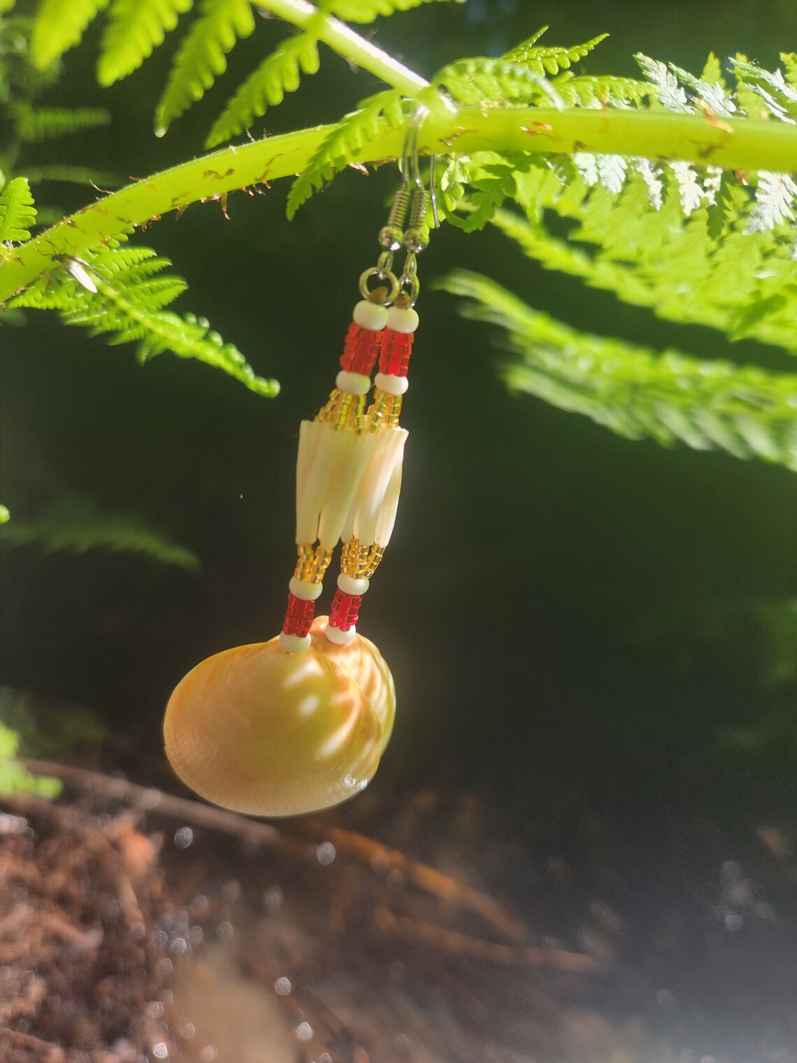 Handmade Native American Style Silver Earing With Red, White and Gold ...