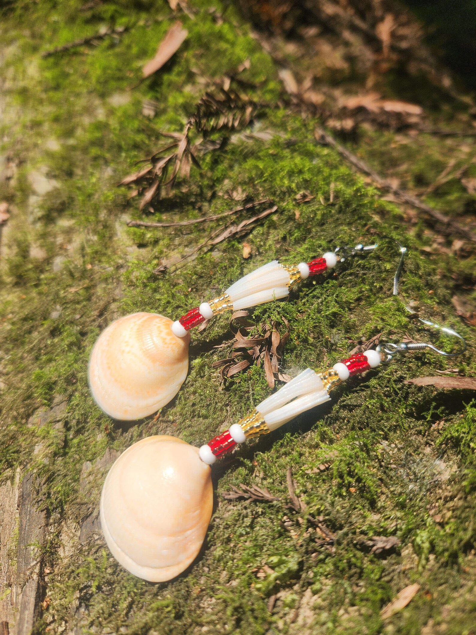 Handmade Native American Style Silver Earing With Red, White and Gold ...