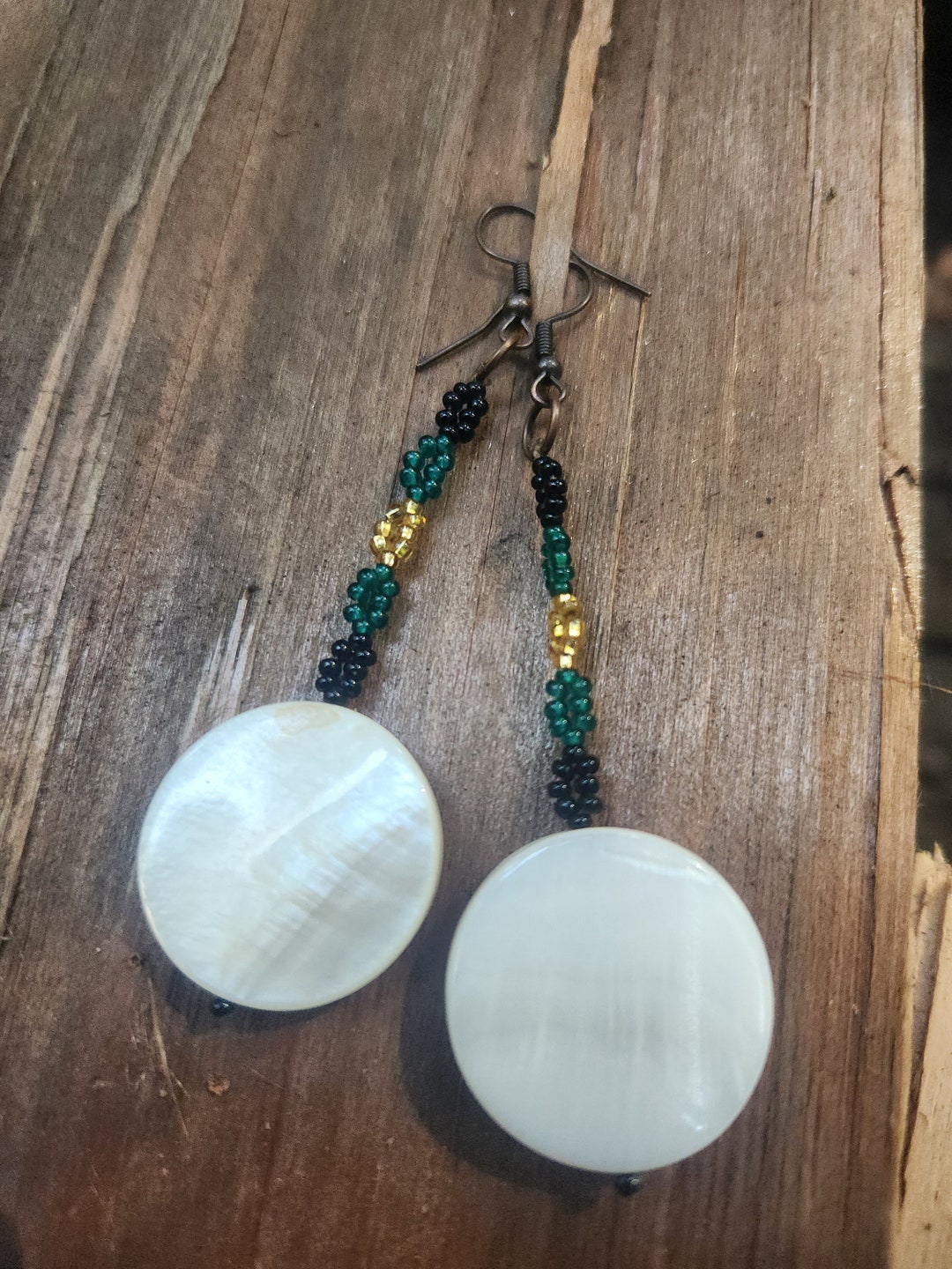 Handmade Native American Style Copper Earing With Black, Teal and Gold ...