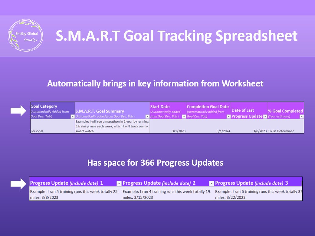 SMART Goal Worksheet and Tracker for Excel, SMART Goal Setting and ...