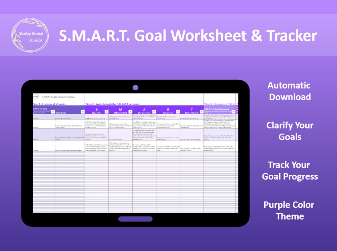 SMART Goal Worksheet and Tracker for Excel, SMART Goal Setting and ...
