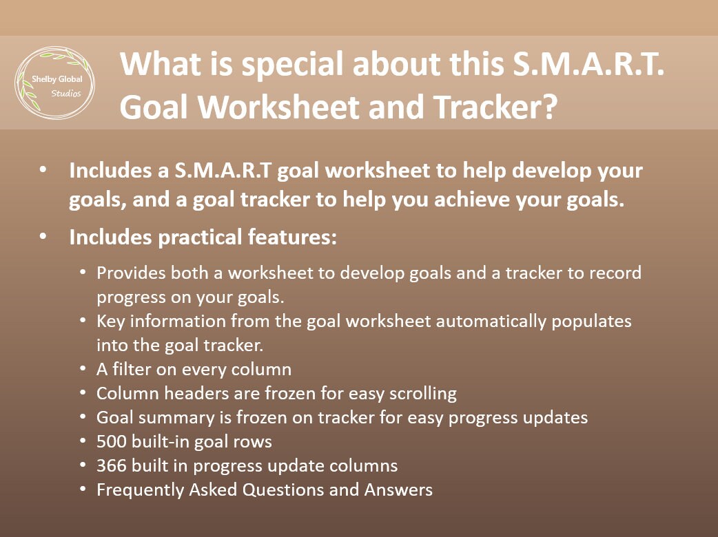SMART Goal Worksheet and Tracker for Excel, SMART Goal Setting and ...