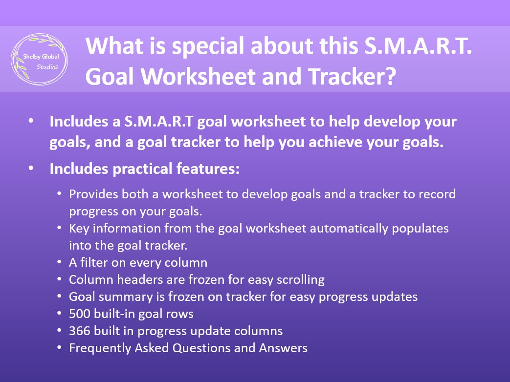 SMART Goal Worksheet and Tracker for Excel, SMART Goal Setting and ...