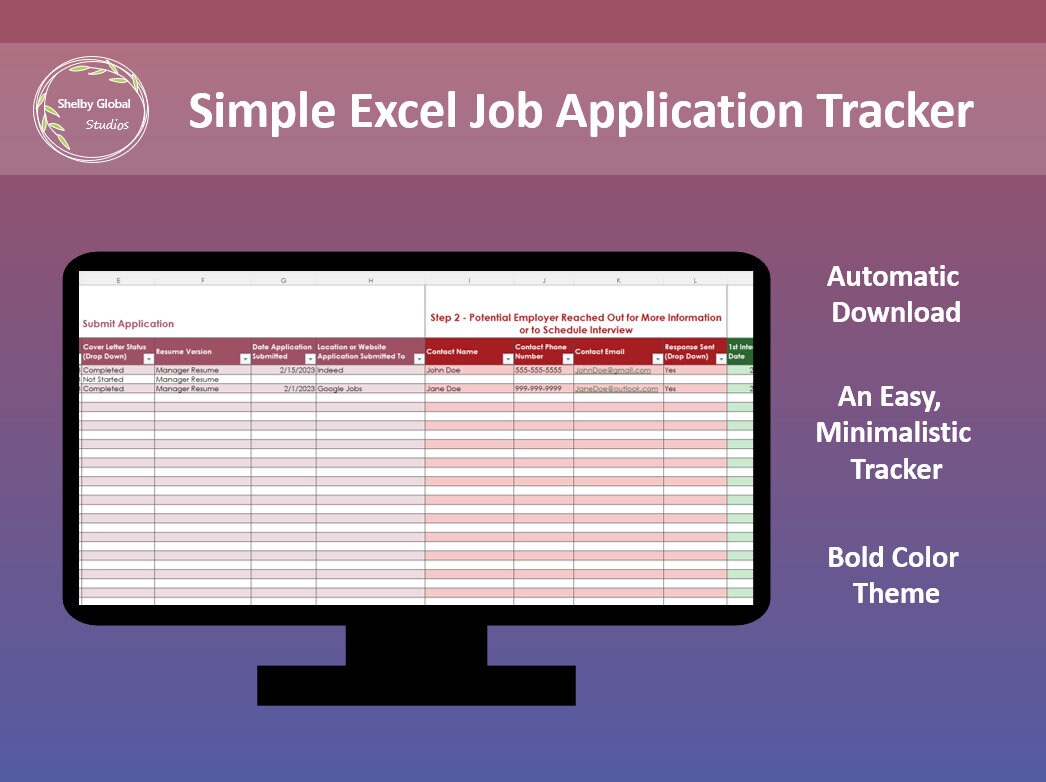 Simple Job Application Tracker for Excel, Easy to Use Job Template for ...