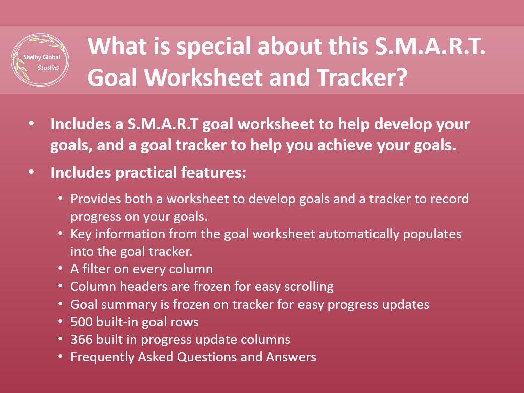 SMART Goal Worksheet and Tracker for Excel, SMART Goal Setting and ...