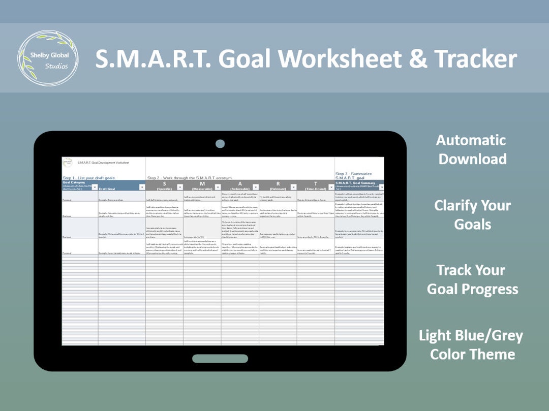 SMART Goal Worksheet and Tracker for Excel, SMART Goal Setting and ...