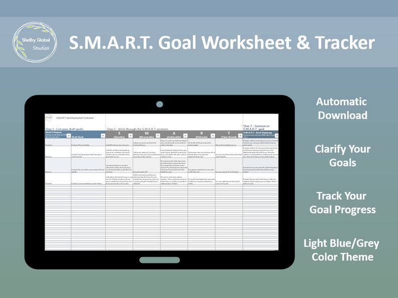 SMART Goal Worksheet and Tracker for Excel, SMART Goal Setting and ...