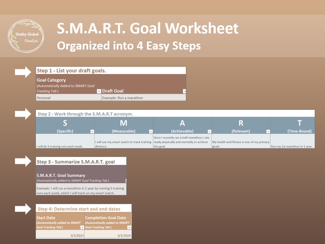 SMART Goal Worksheet and Tracker for Excel, SMART Goal Setting and ...