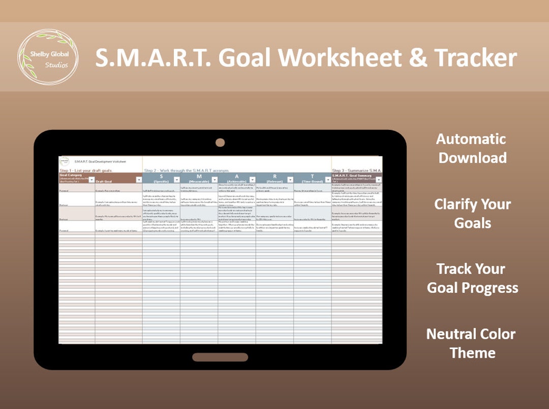 SMART Goal Worksheet and Tracker for Excel, SMART Goal Setting and ...