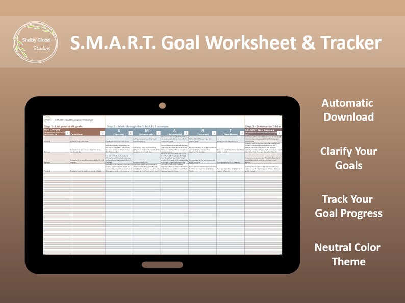SMART Goal Worksheet and Tracker for Excel, SMART Goal Setting and ...
