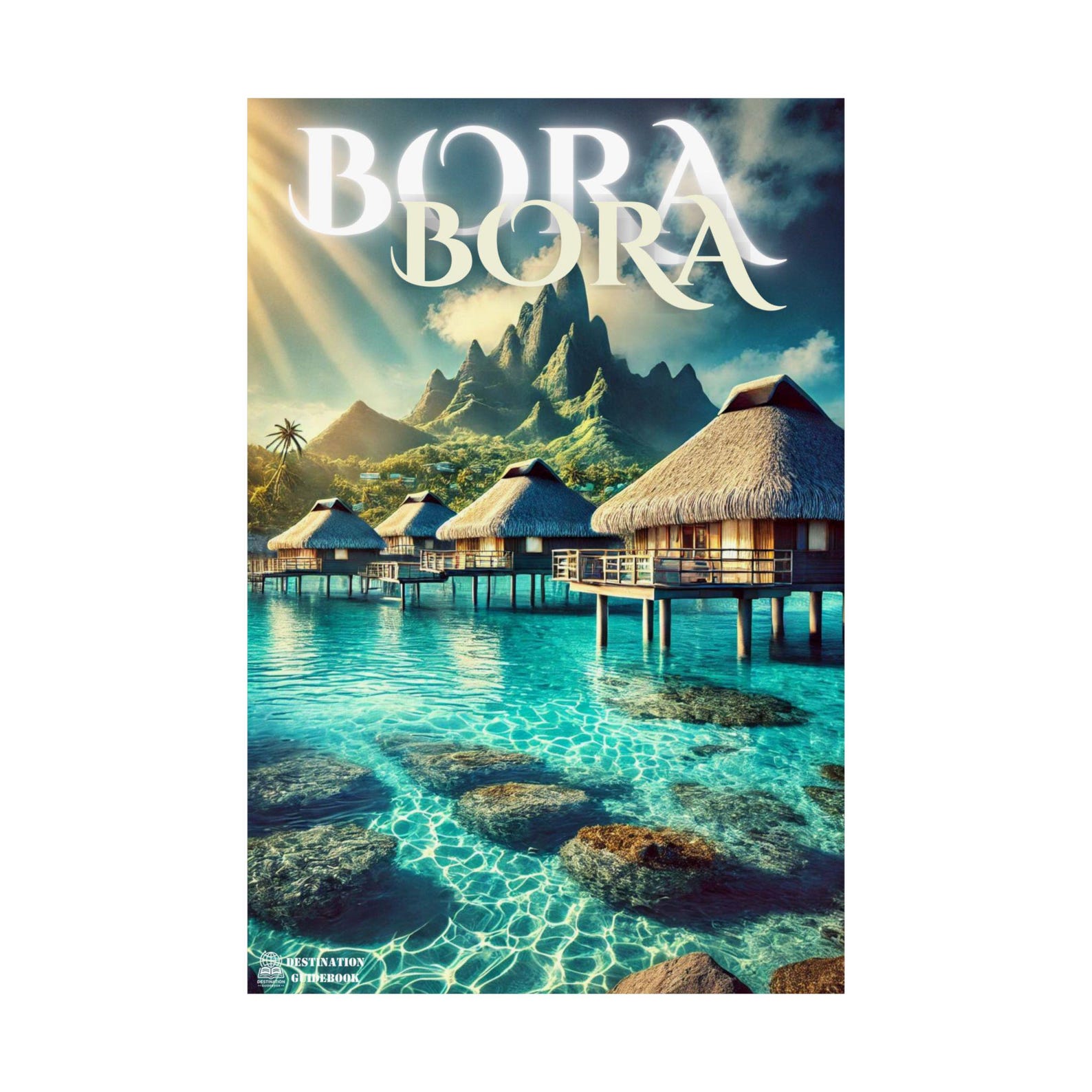 Bora Bora Art Print Overwater Bungalows & Turquoise Lagoon Tropical ...