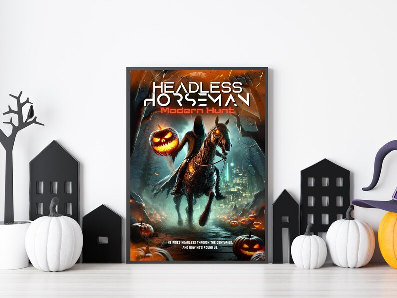 Headless Horseman Modern Hunt Art Print | Halloween Horror Decor ...