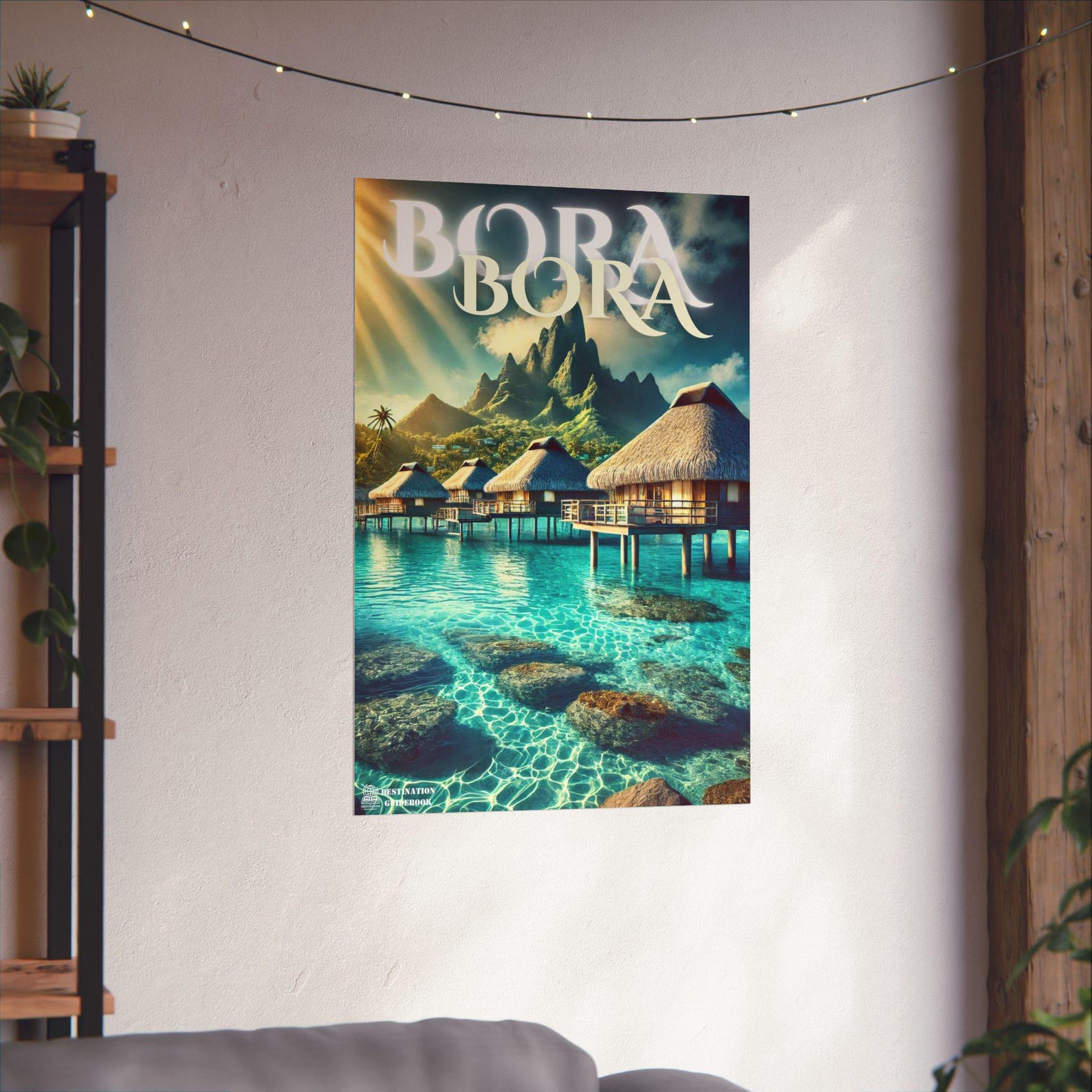 Bora Bora Art Print Overwater Bungalows & Turquoise Lagoon Tropical ...