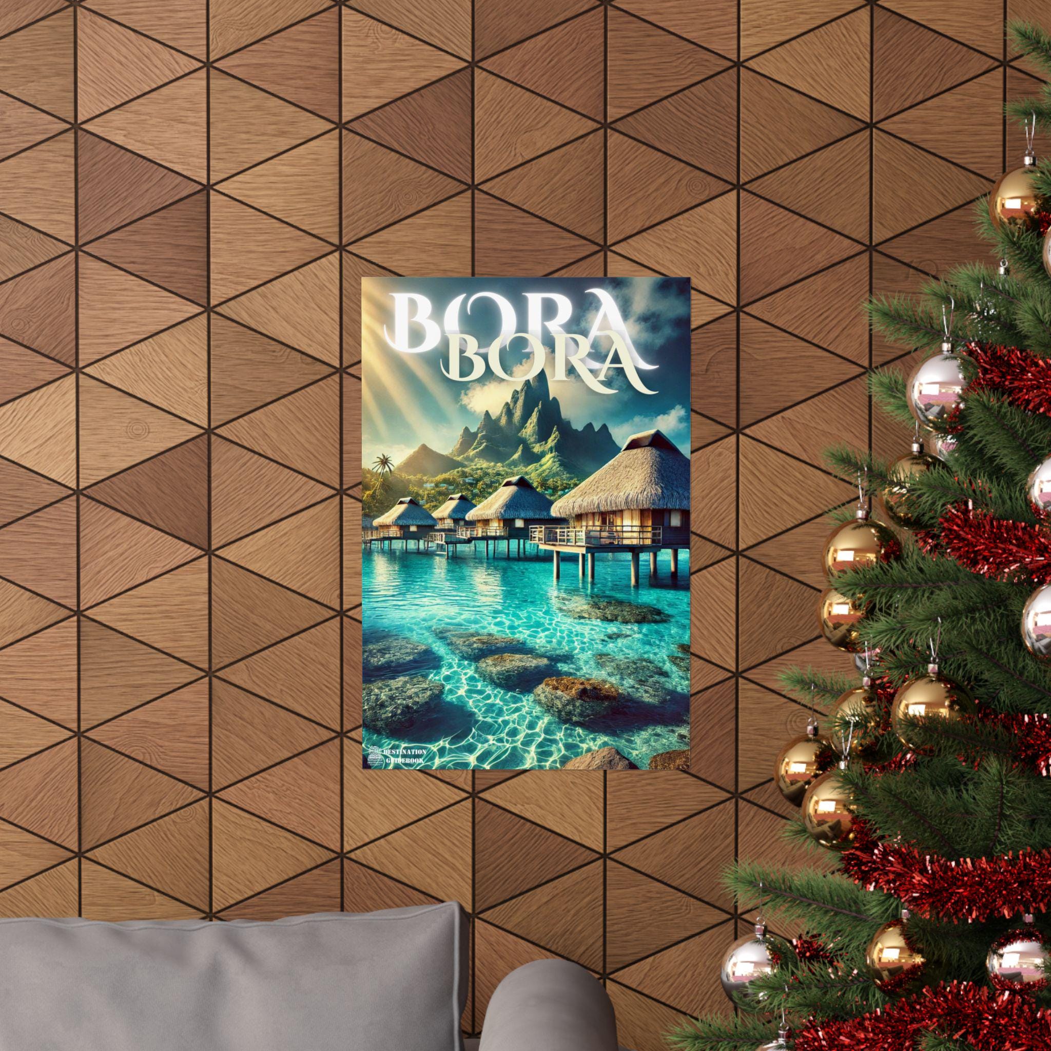 Bora Bora Art Print Overwater Bungalows & Turquoise Lagoon Tropical ...