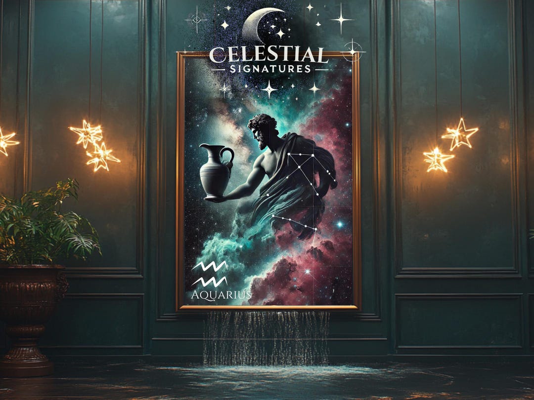 Aquarius Art Print Astrology Poster Celestial Wall Art Zodiac Sign ...