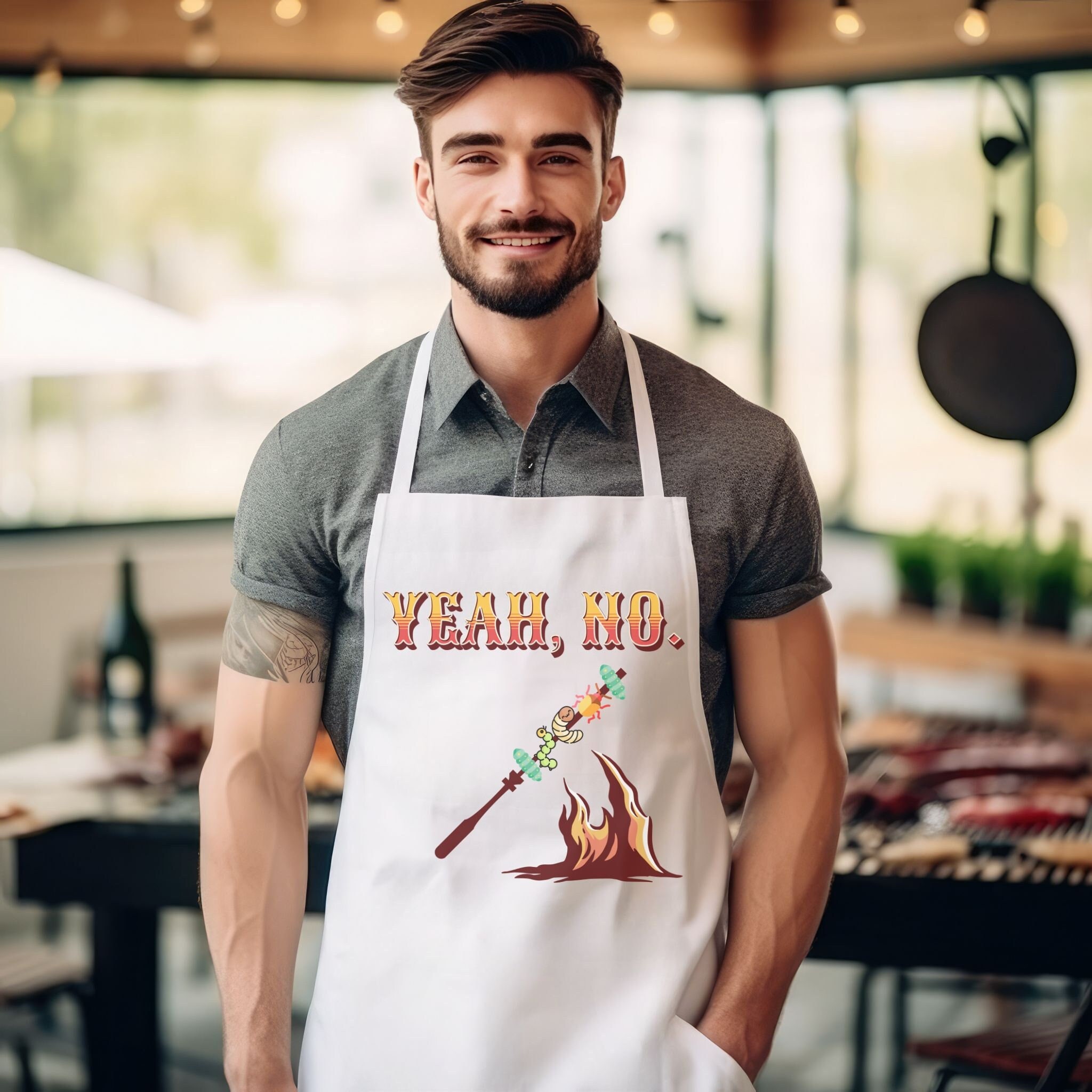 Meat Eaters Cookout Apron White | BBQ Grilling Apron | No Bugs Barbeque ...