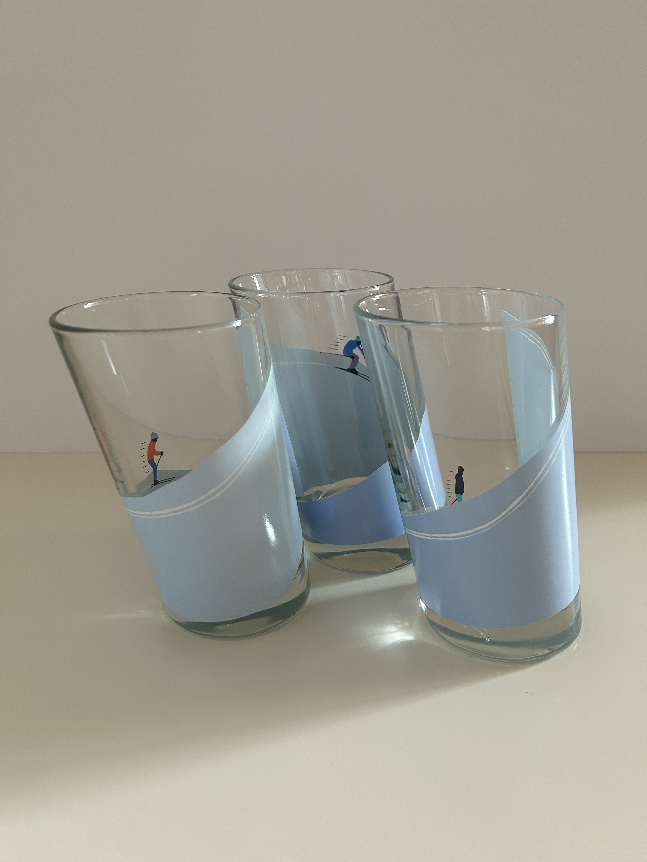 Italian Winter Alpine Snow Skiers Highball Cocktail Glasses, Set of 3 ...