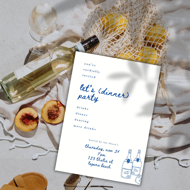 Minimal Dinner Party Invitation for Any Occasion, Digital Mobile ...