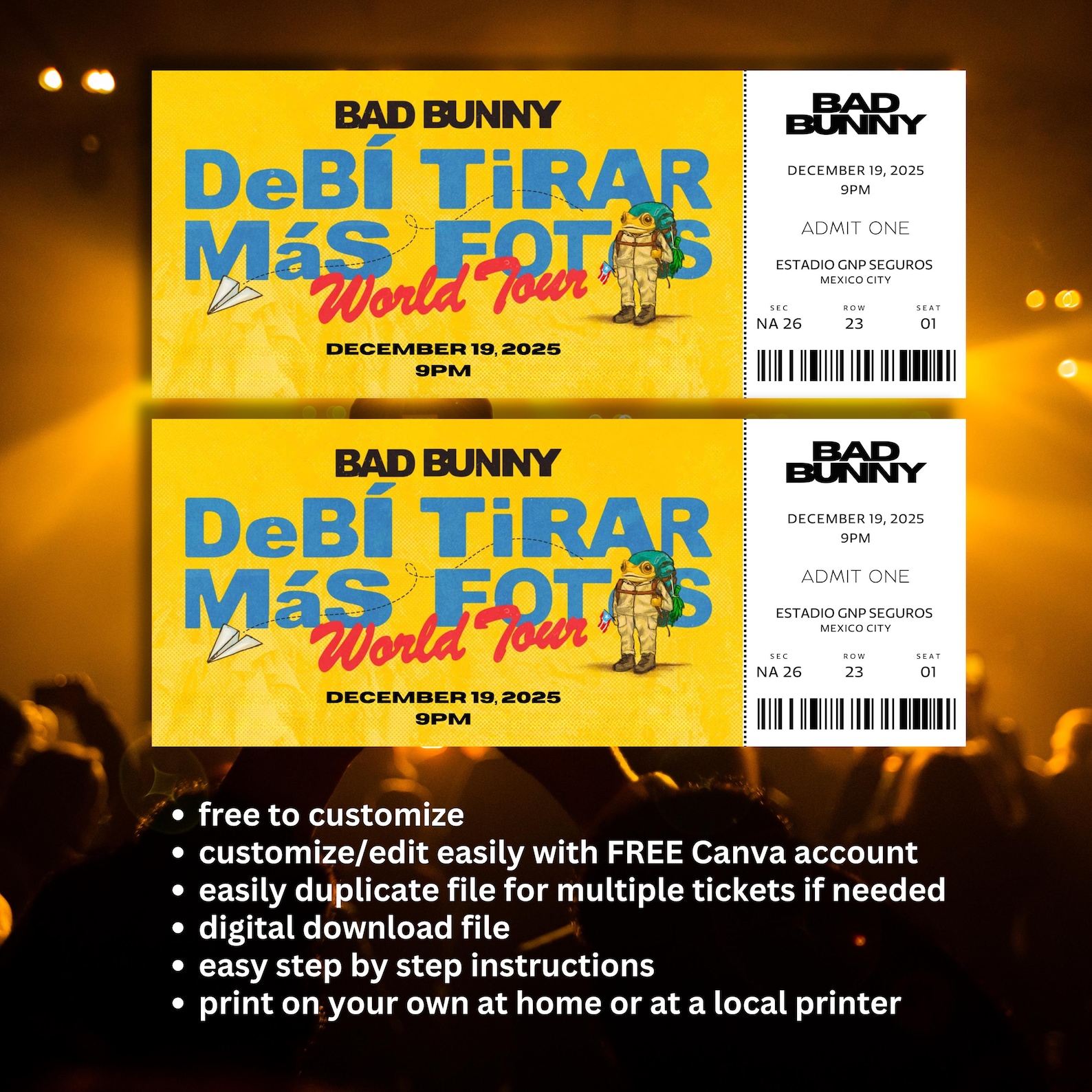 Customizable Bad Bunny Tour Ticket | Personalized Concert Announcement ...