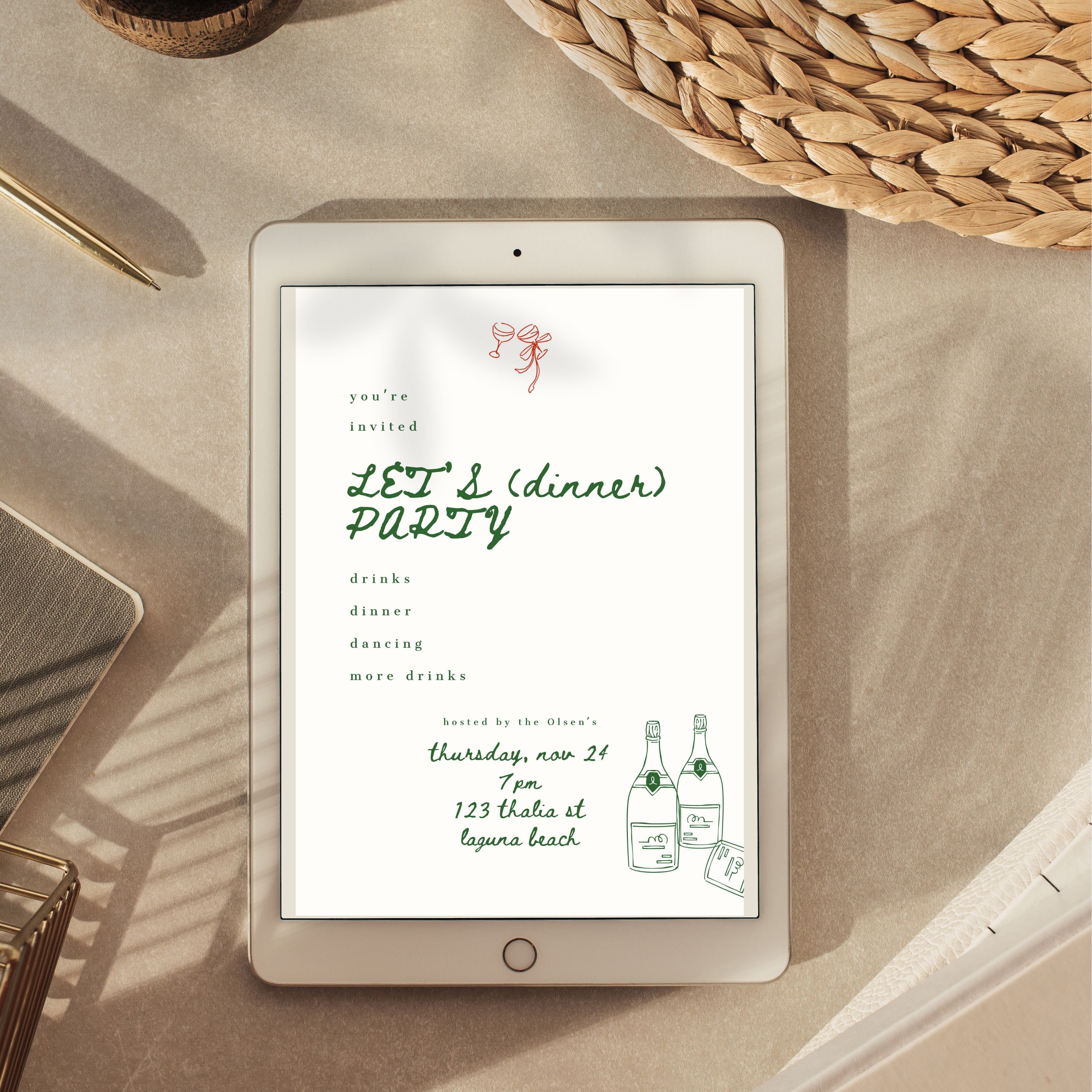 Minimal Dinner Party Invitation for Any Occasion, Digital Mobile ...