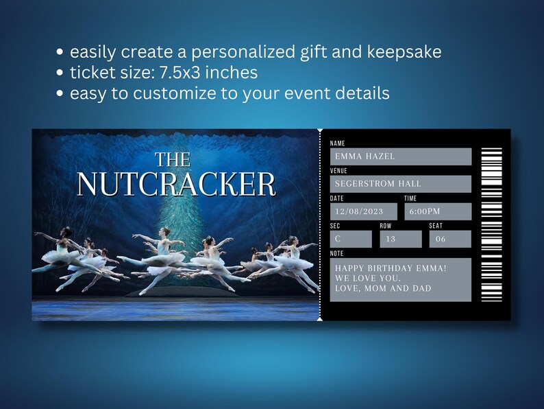 Customizable Printable Nutcracker Ticket Broadway Surprise Ticket ...