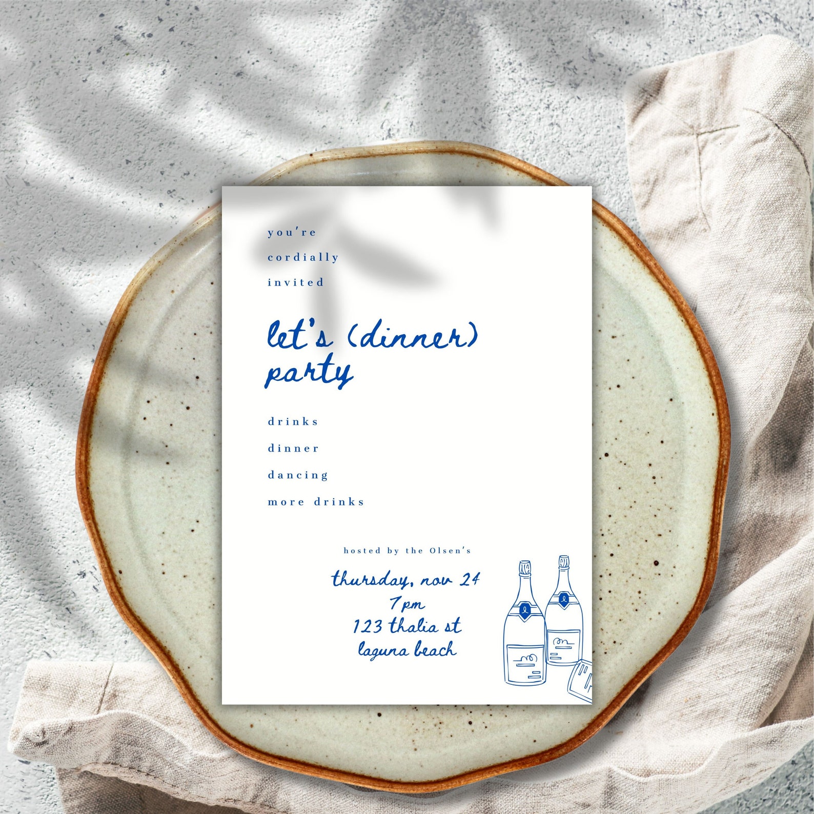 Minimal Dinner Party Invitation for Any Occasion, Digital Mobile ...