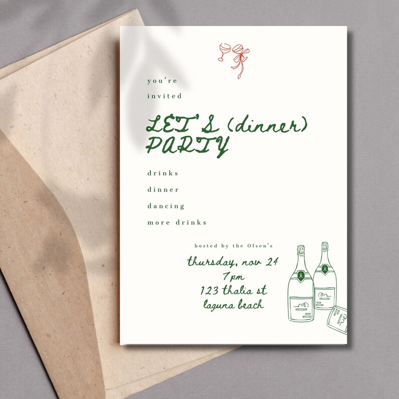 Minimal Dinner Party Invitation for Any Occasion, Digital Mobile ...