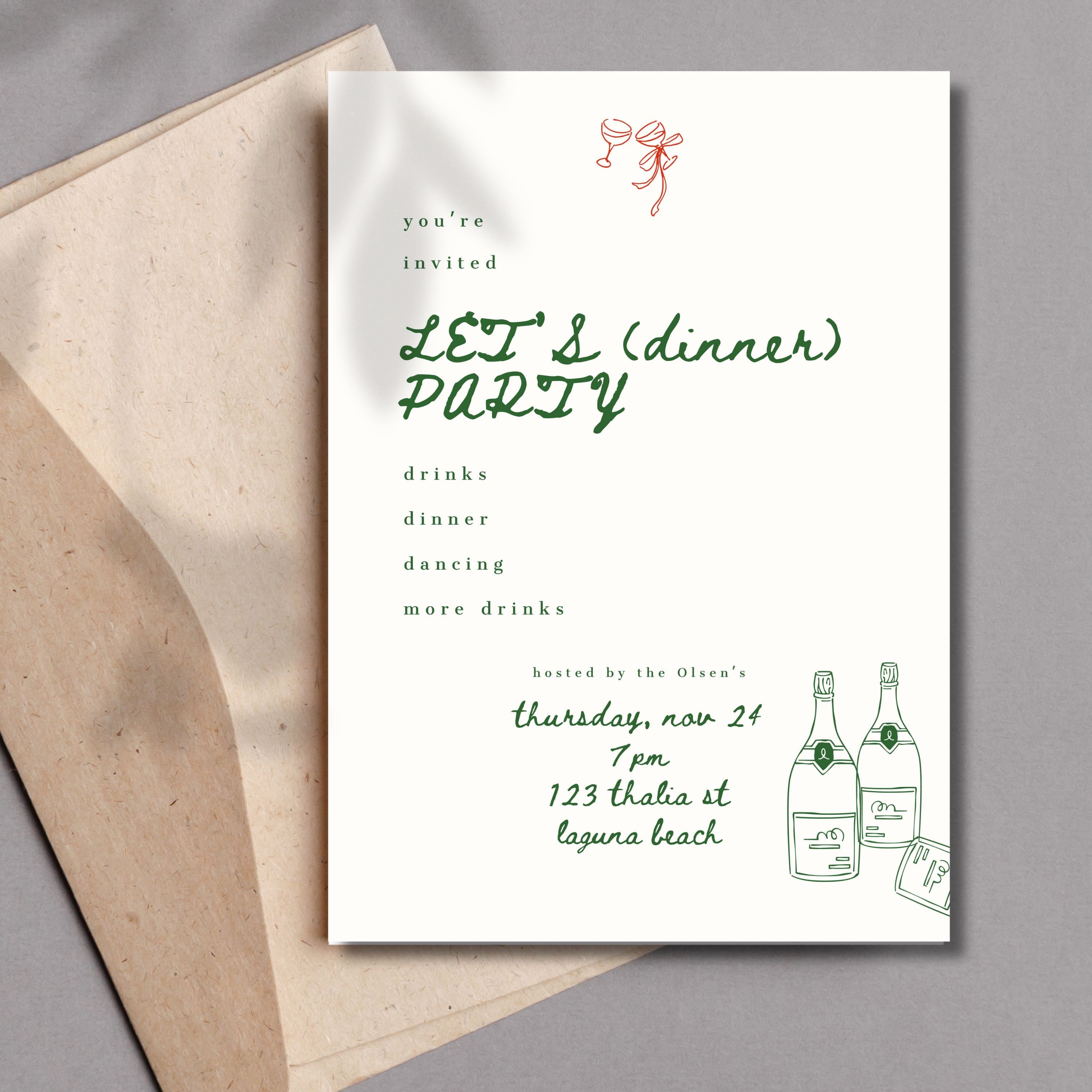 Minimal Dinner Party Invitation for Any Occasion, Digital Mobile ...