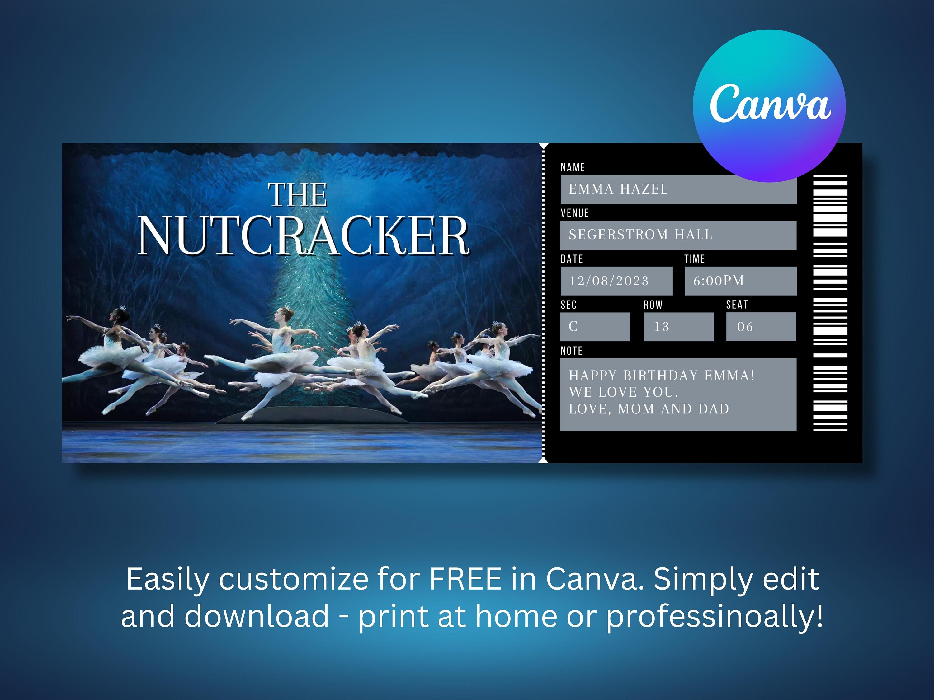Customizable Printable Nutcracker Ticket Broadway Surprise Ticket ...