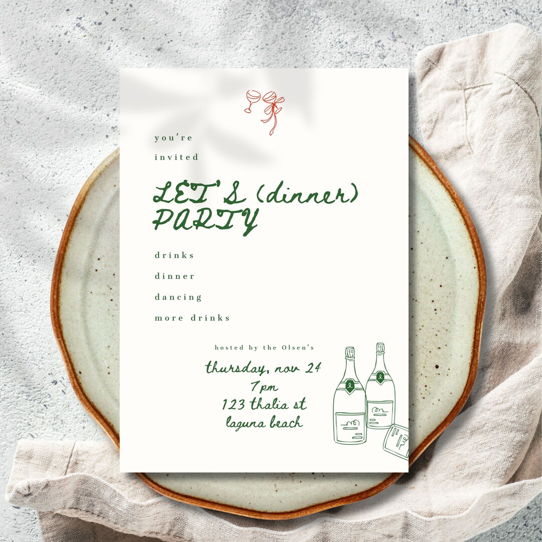 Minimal Dinner Party Invitation for Any Occasion, Digital Mobile ...